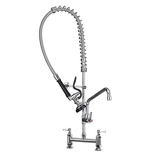 Commercial Pre-Rinse Spray Tap POUGEO Twin Lever 8" Bridge Deck Mounted ...