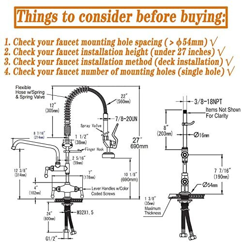 Commercial Kitchen Pre-Rinse Spray Tap POUGEO Pedestal Mini High ...