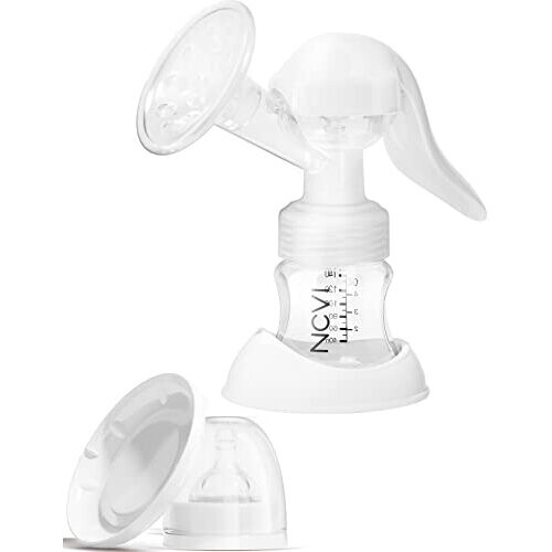 NCVI Manual Breast Pump with Milk Bottle,Portable Breastfeeding Pumps 5oz, BPA Free Soft Food ...