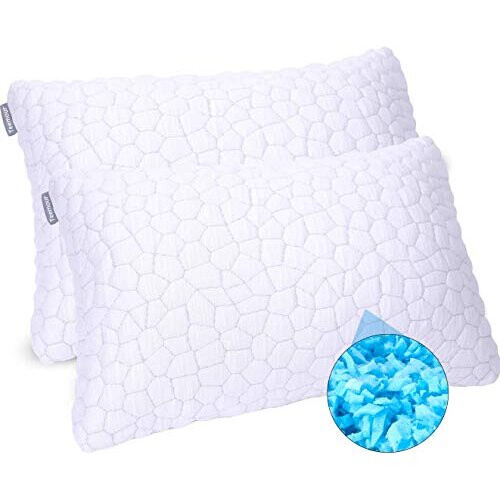 Qutool 2PACK Bed Pillows for Sleeping Adjustable Gel Shredded Memory Foam Pillow Cool Bed Pillow ...