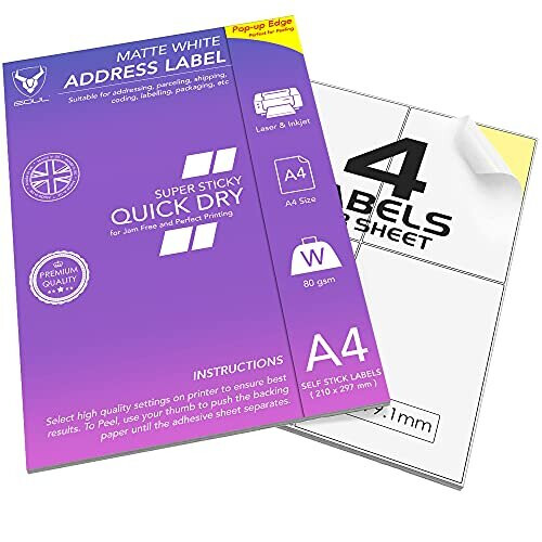 4 Labels Per A4 Sheet, 50 Sheets 200 Sticky Label, Printable Sticker ...