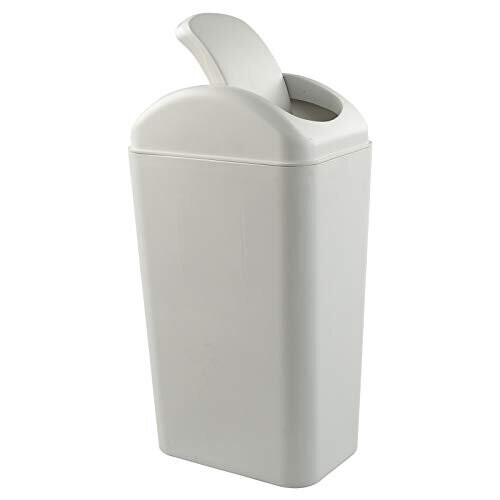 Hespama 14L Slim Plastic Dustbin, Small Gray Waste Bin with Swing Lid ...
