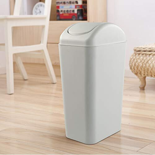 Hespama 14L Slim Plastic Dustbin, Small Gray Waste Bin with Swing Lid ...