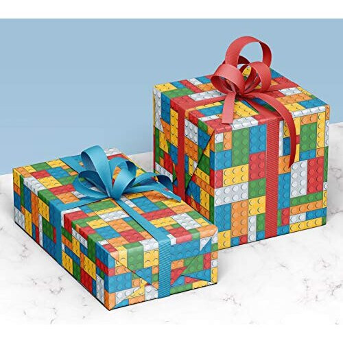 4 x Building Blocks Recyclable Wrapping Paper Sheets 70cm x 50cm ...