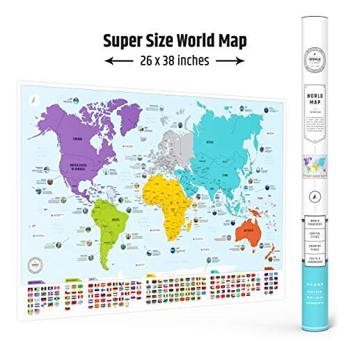 XL World Map with Flags - 66 x 96 cm Easy to Frame Wall Art Poster ...