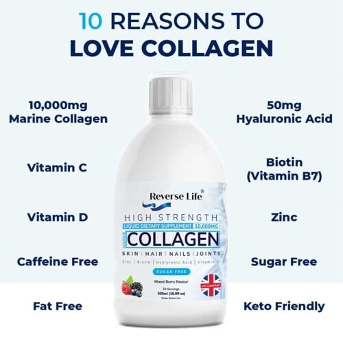 Reverse Life Marine Collagen Liquid Supplement Drink - High-Strength 10 ...