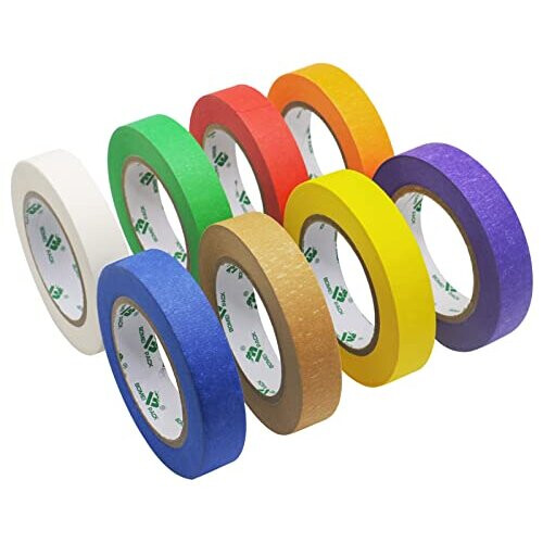 BOMEI PACK Rainbow Color Painters Making Tape 8 Pack 24mm x 50m DIY ...