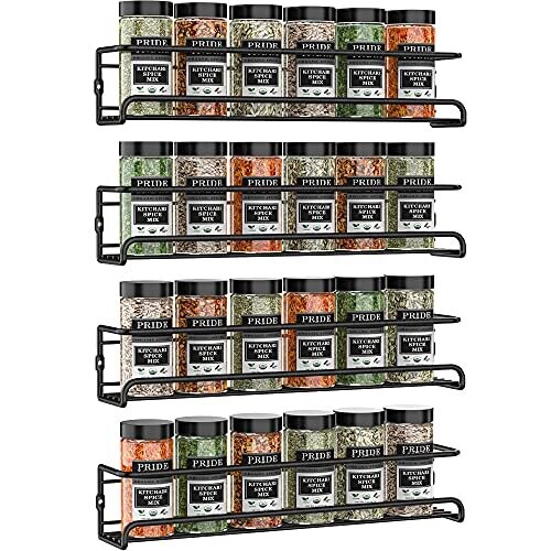 Spice Racks Organiser - 4 Tier Hanging Stainless Steel Spice Racks Wall ...