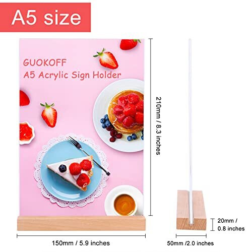 GUOKOFF A5 Acrylic Sign Holder (5 Pack) T- Shape A5 Stands Menu Holder ...
