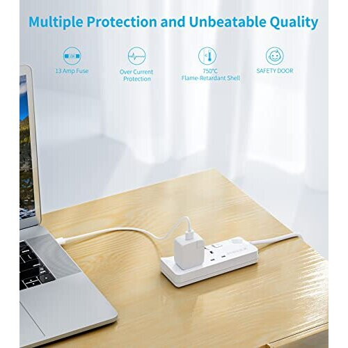 PIBEEX Extension Lead 2 Way Plug Sockets with Individual Switches Wall ...