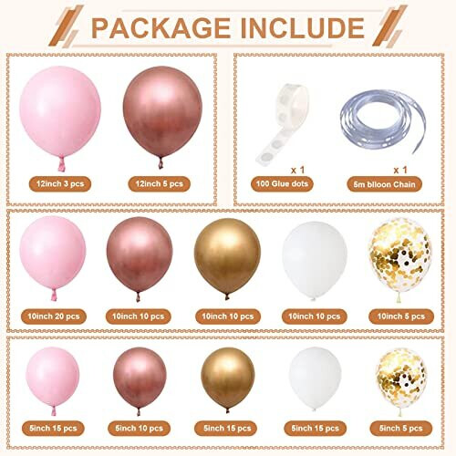 DUGEHO Balloon Arch Kit, 125 PCS Balloon Arch Garland Kit,Rose gold ...