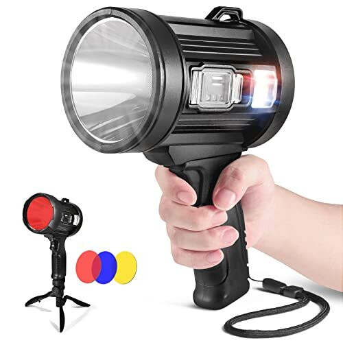 Rechargeable Spotlight Torch, 9000 Lumens Super Bright Flashlight, High ...