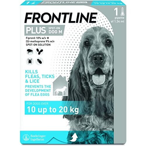 Frontline Plus For Dogs 10-20kg - 1 Pipette, Flea And Tick Treatment ...