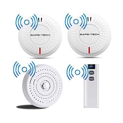 SAFE TECH Home Interlinked Smoke Heat Alarms, with Remote Control and ...