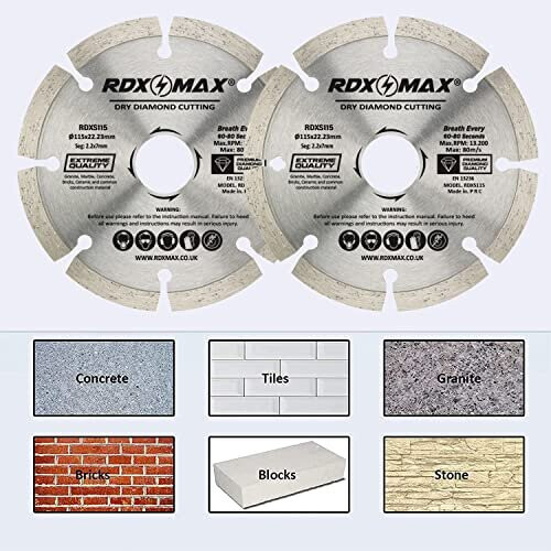 RDXMAX 115mm Diamond Cutting Discs for Angle Grinder | Pack of 2 – Fast, Clean Cut on Concrete ...