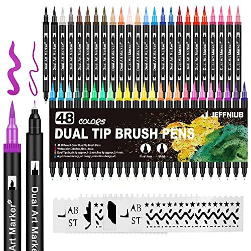 Adult Colouring Pens Dual Tip Brush Pens 48 Colors, Felt Pens for Adult ...
