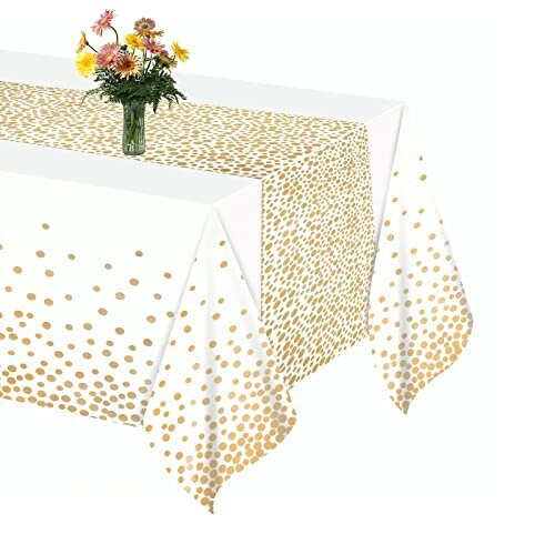 Dololoo White Gold Tablecloth 54x108 inch (137x274cm) Party Supplies ...