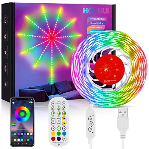 Fireworks LED Strip Lights,Rgbic Color Changing Music Sync Firework ...