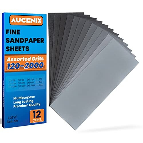 Aucenix 12PCS Sandpaper, 120 to 2000 Mixed Grits Assorted Sanding Paper ...