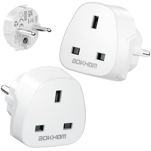 2 Pack UK to European Plug Adapter, BOKHOM Grounded EU Euro Europe ...