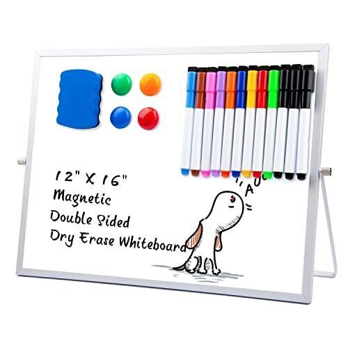 AWELUX Whiteboard Small Dry Erase Whiteboard with Stand Double Sided Desk Top Whiteboard Set 12 Markers 4 Magnets 1 Erase Portable Whiteboard for on OnBuy