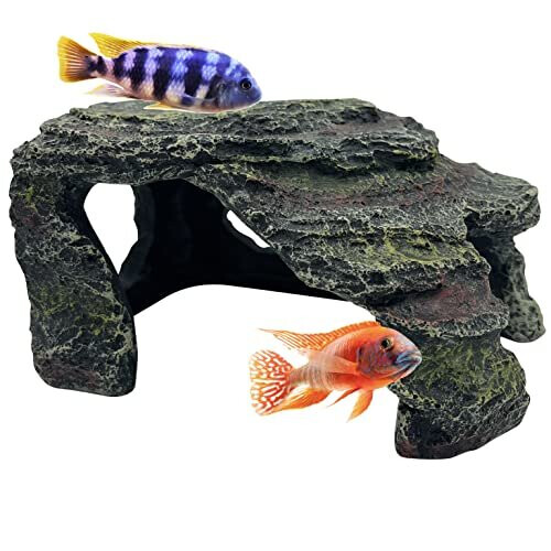 Aquarium Polyresin Aquatic Grey Slate Rock Platform Cave Hide | Fish ...