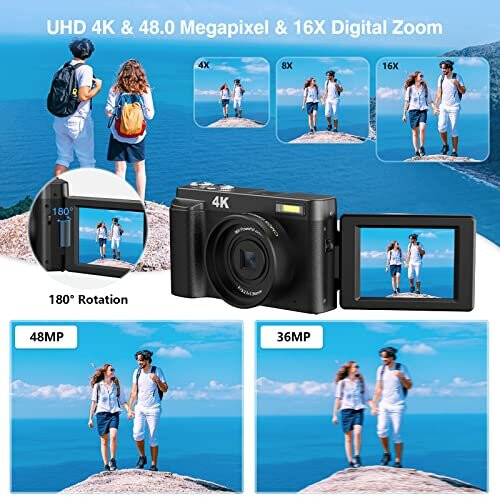 Digital Camera,Jumobuis 4K 48MP Autofocus Vlogging Camera with 32G Memory Card 16X Digital Zoom ...
