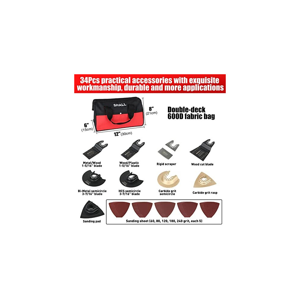 SHALL Oscillating Tool, 500W Oscillating Multitool Kit with 5 ...