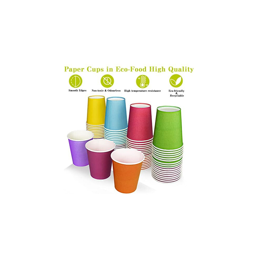 70PCS Paper Cups, ENSINE Rainbow Party Cups 7 Colors, 9 Ounce Paper ...