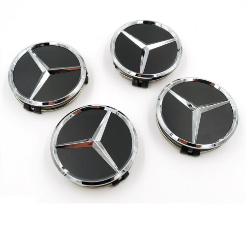 4x Mercedes Benz Alloy Wheel Centre Caps 75mm Badges BLACK Hub Emblem ...