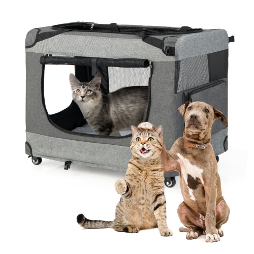 Foldable Cat Racing Cage Large Cat Crate w/Shoulder Strap&4 Wheels on OnBuy