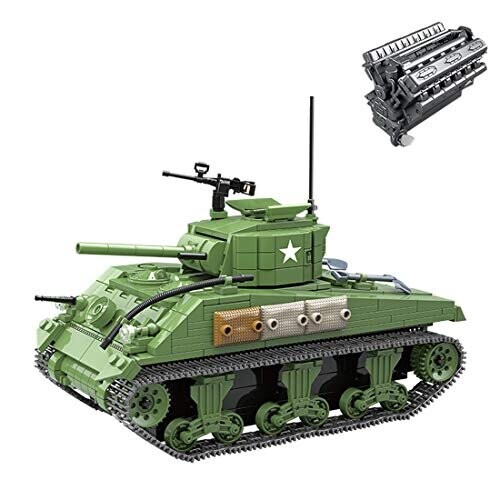 Leic Technic Sherman M4A1 Tank Model 726Pcs Building Block Simulation ...