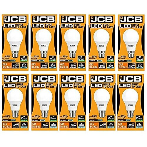 JCB LED 10 X 10 Watt Bayonet Cap GLS Lamp Daylight 6500K 60W ...