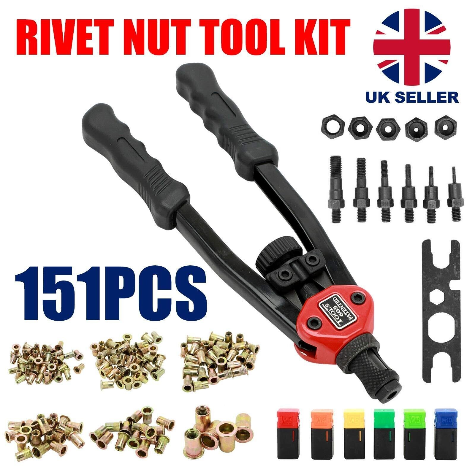 151x M3-M10 Rivet Nut Hand Nut Tool Riveter Mandrels Repair Gun Kit on ...