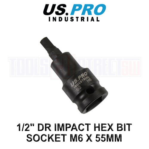 US PRO INDUSTRIAL M6 X 55MM 1/2" DR Impact Hex Allen Bit Socket 3853 on ...