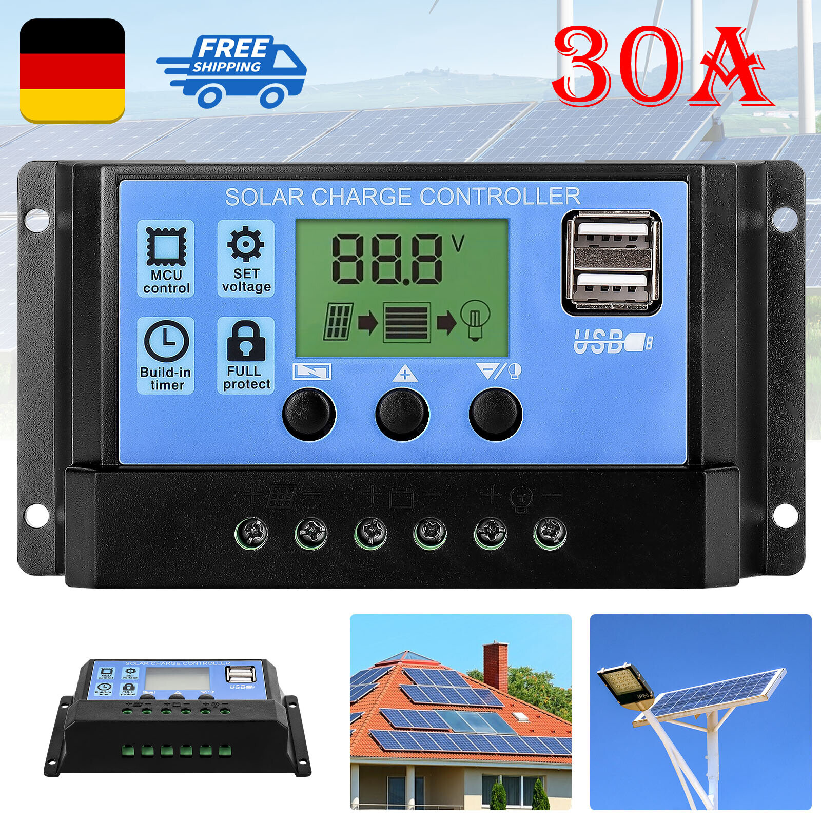 Solar Laderegler 30A PWM Solar Photovoltaik Laderegler Daul on OnBuy