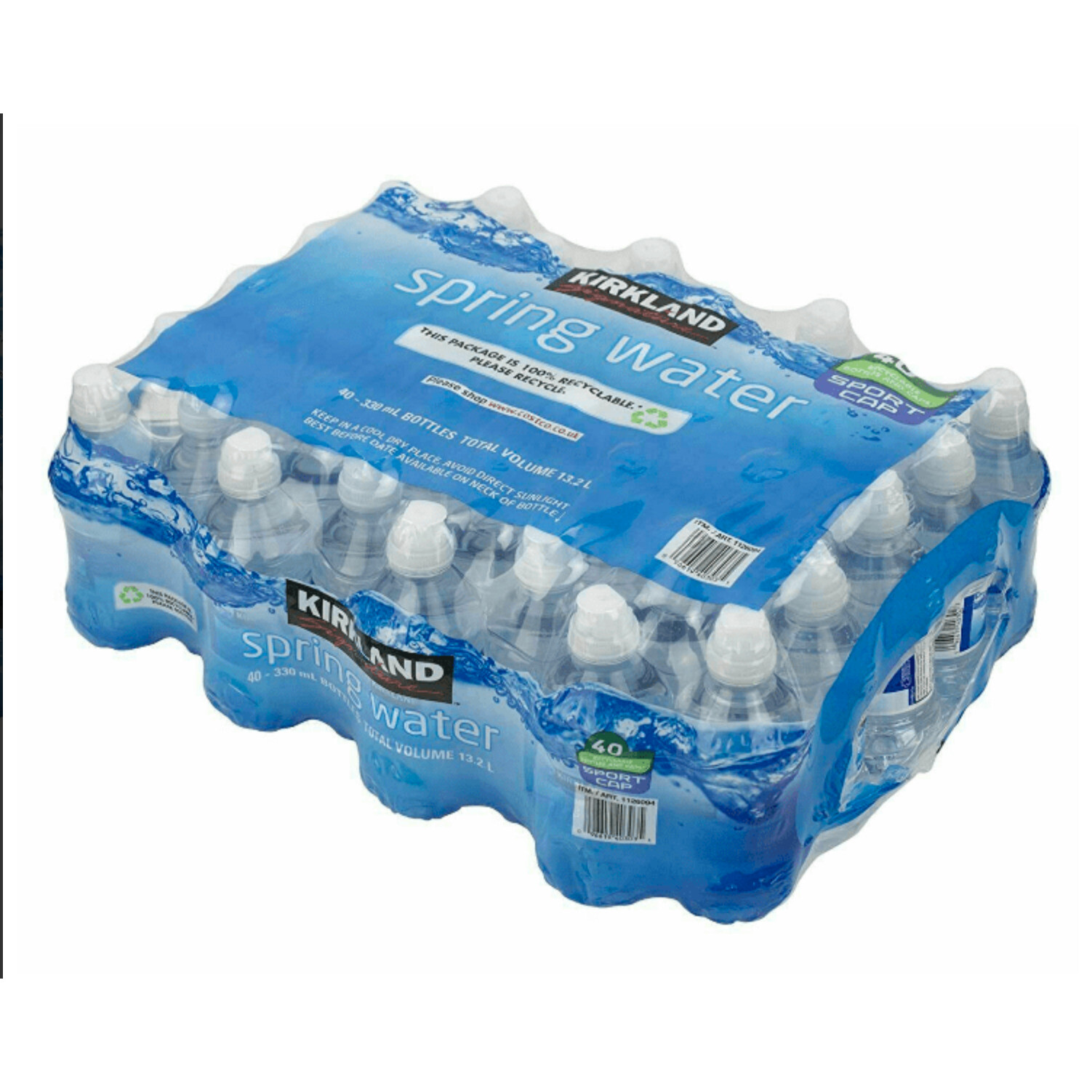 Kirkland Signature Natural Spring Water 40 x 330ml Sports Cap Bottles ...