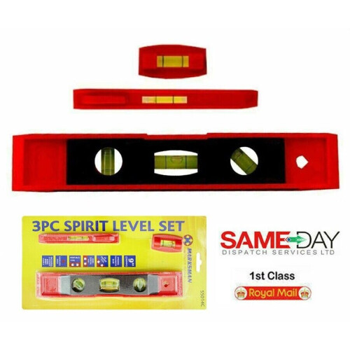 3 Piece Spirit Level Set Magnetic 9" Compact 2 x Pocket size Builder on ...
