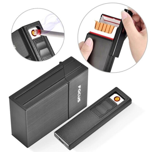 USB Cigarette Case for 20 Cigarettes with Electric Lighter Windproof on ...