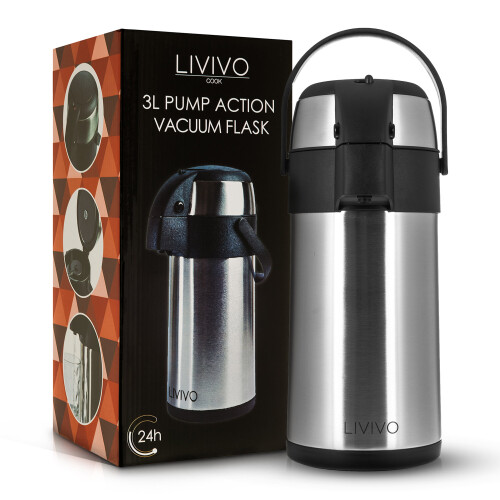 LIVIVO 3L Tea Coffee Air Pot Flask Pump Action Vacuum Insulated Carry ...