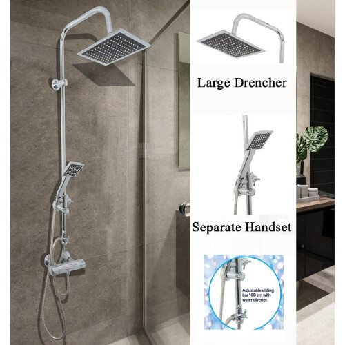 XL Bathroom Shower Riser Chrome Twin Head Rail Bar Rain / Hand Shower ...