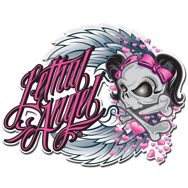 Past Time Signs LETH189 22 x 18 in. Lethal Angel Skull Pink Bows Plasma ...