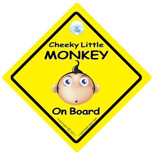 Cheeky Little Monkey On Board Car Sign, Yellow, Cheeky Monkey On Board ...