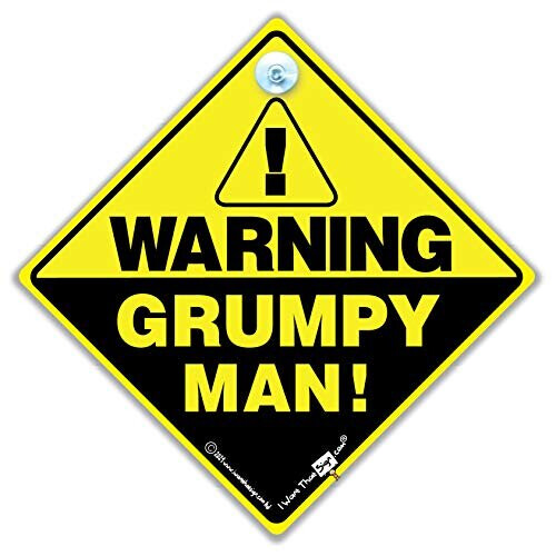 Warning Grumpy Man Sign, Baby On Board Style Suction Cup Car Sign in ...