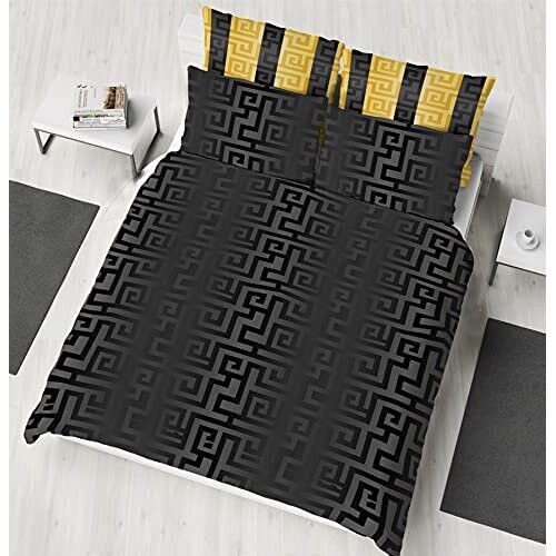 K Collection Athena Duvet Cover - Greek Meander Reversible Bedding Set ...
