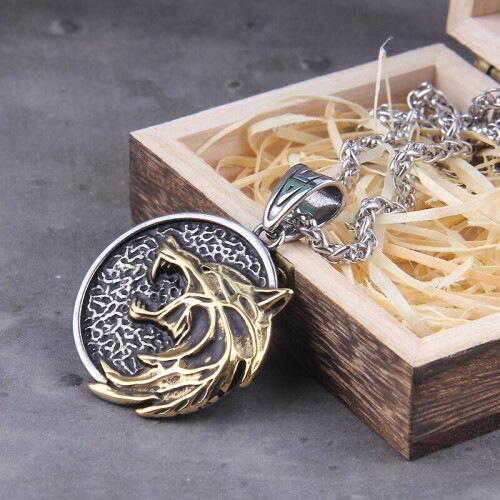 (Gold Rough, 70 cm) Witcher Medallion & Amulet - Witch Wolf Pedant ...