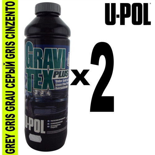 U-Pol GRAVITEX Stone Chip Overpaintable Protection Grey 1 Litre x 2 ...