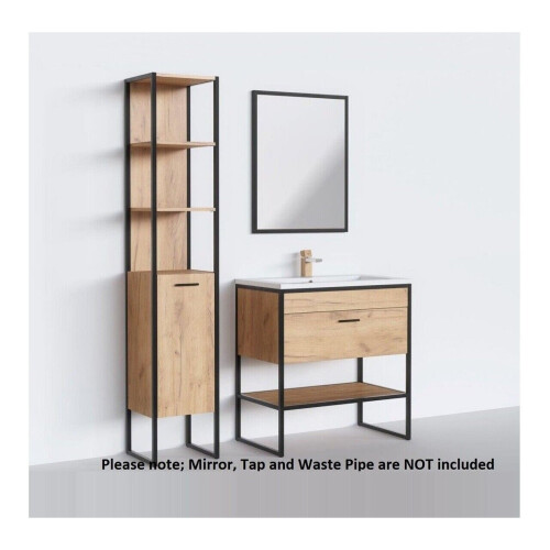 Bathroom Vanity Unit 800 Sink Tall Cabinet Black Steel Oak Loft Brook ...