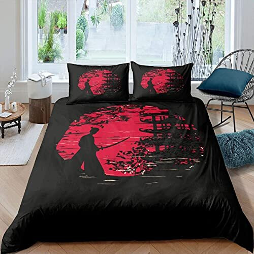 Homewish Samurai Bedding Set, Sunset Duvet Cover, Japanese Samurai ...
