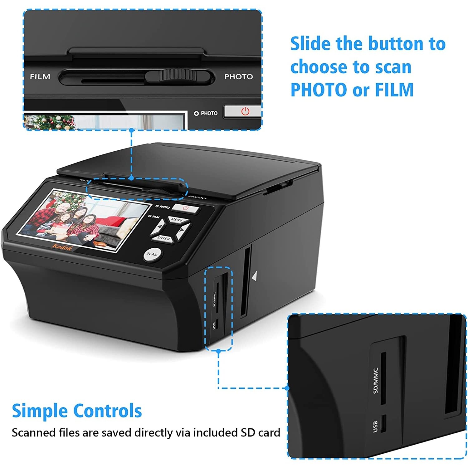 22MP Photo Film & Slide Scanner with 5'' Screen, 35mm/135/110/NameCard ...